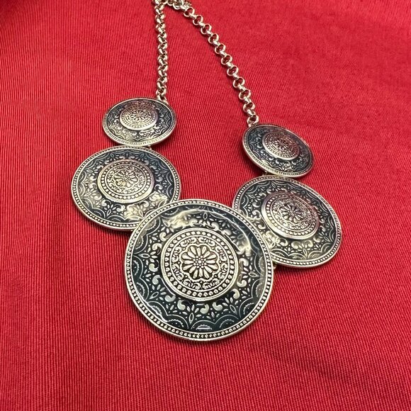 Scroll & Dots | Jewelry | Scroll Dots Silvertone Blue Medallion ...
